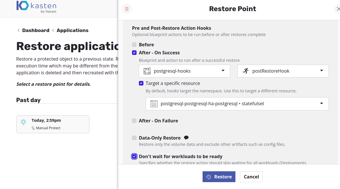 Application Consistent PostgreSQL HA Backup and Restore — K10 4.5.11 documentation