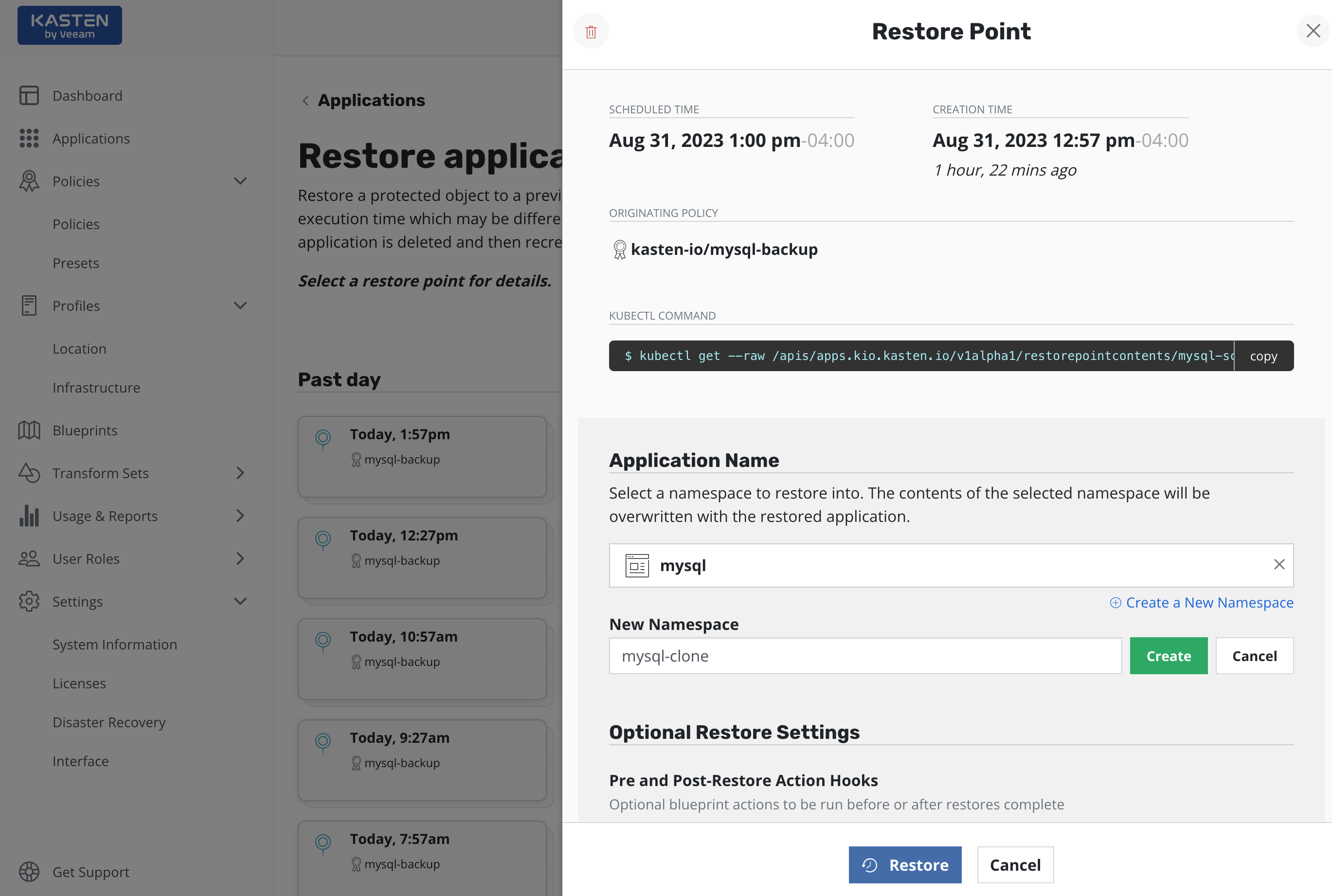 Restoring Applications — K10 6.0.7 documentation